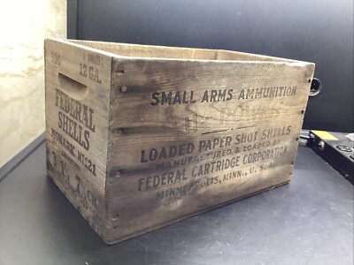 Vintage Federal Shells Hi-Power Shotgun Shells Wooden Crate/ Box Monark ...