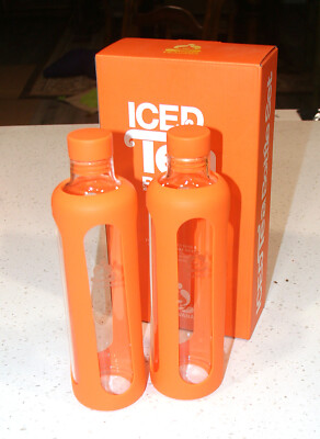 TEAVANA GIFT SET OF 2 ICED TEA GLASS BOTTLES GIFT SET w/ SILICONE ...
