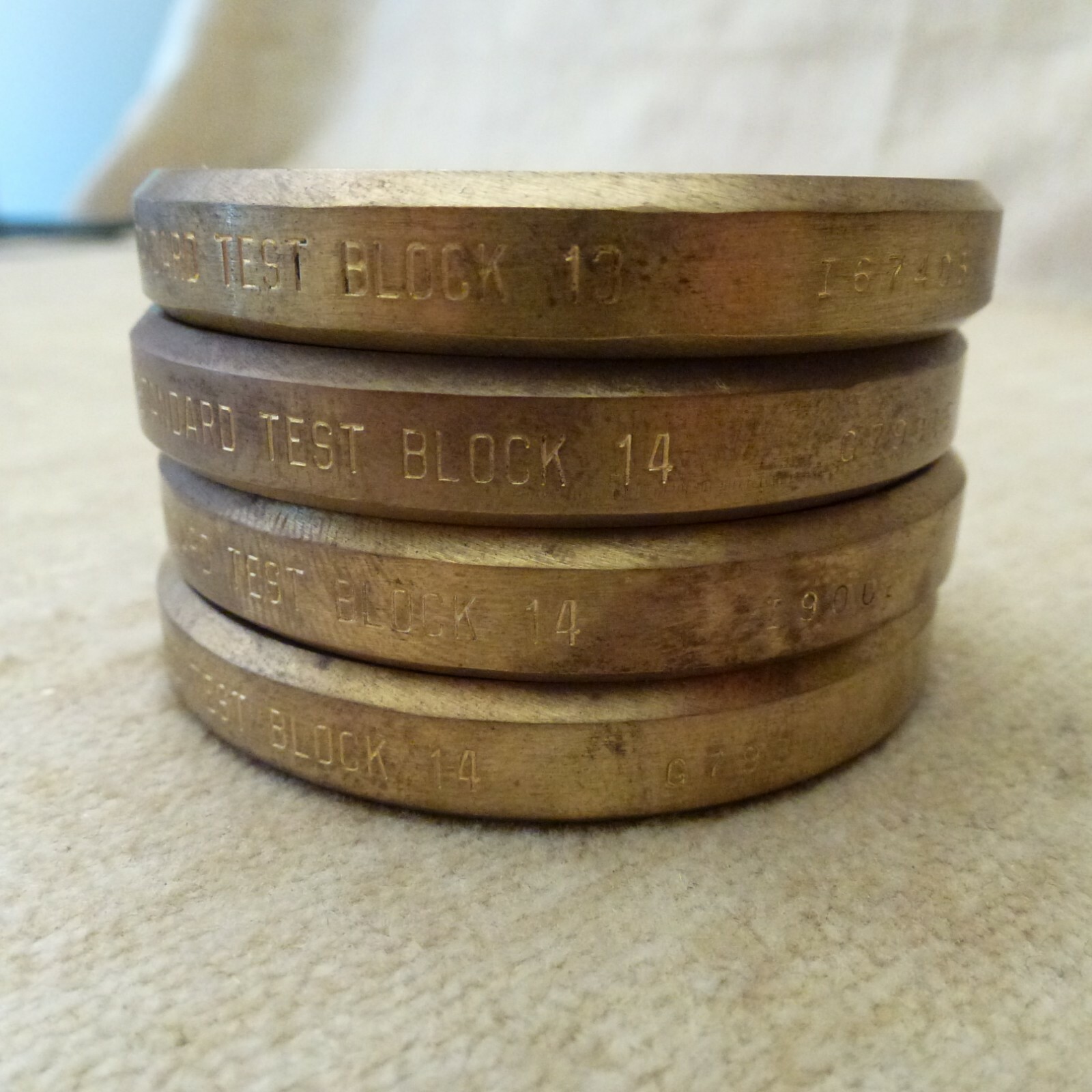 4 used brass Wilson Hardness Rockwell Standard Test Block one 13 three ...