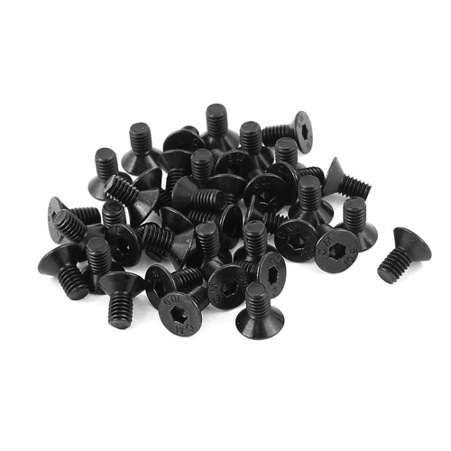 50pc Black M4 x 8mm Alloy Steel Hex Socket Flat Head Countersunk Screws ...