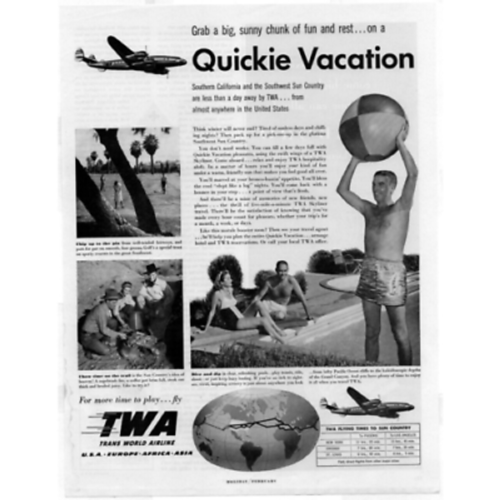 1948 Print Ad TWA Trans World Airline Quickie Vacation Golf Swim Camp ...
