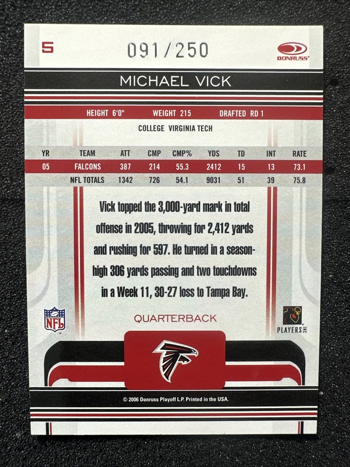 2006 Donruss Gridiron Gear MICHAEL VICK #5 Silver X's /250 Atlanta ...