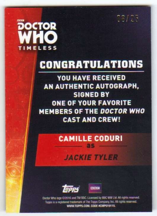 2016 Doctor Who Timeless Autograph Purple Foil /25 Camille Coduri ...