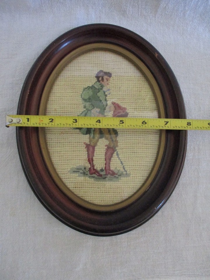 Vtg Set 2 Victorian man & woman needlepoint pictures, oval frames ...