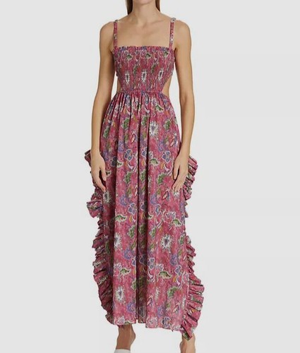$525 Caroline Constas Women's Pink Margo Floral Ruffled Maxi Dress Size ...