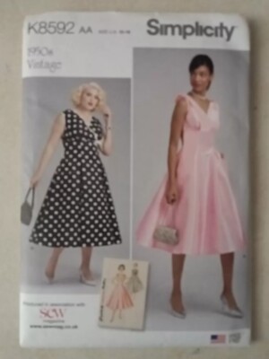 Simplicity 8592 Vintage 1950s Empire Dress w POCKETS Sz 10-18 UNCUT ...