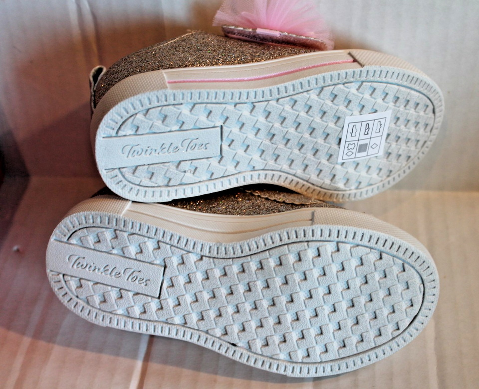 Skechers Twinkle Toes Pink/Gold Glitter Gems Shoes Sneakers Toddler ...