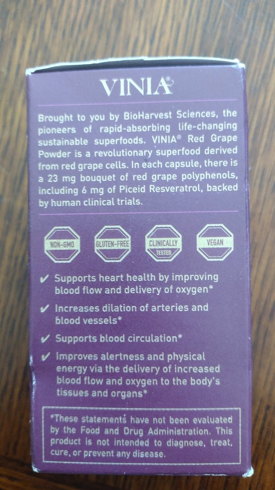 Vinia Red Grape Powder Rapid Absorption Piceid Resveratrol 30 Capsules ...