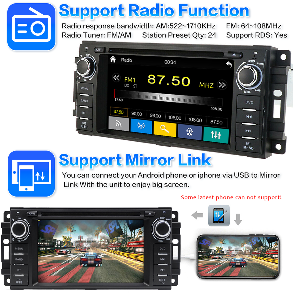 Plug Play Car Radio Stereo CD DVD Player CarPlay For Jeep Patriot Dodge ...