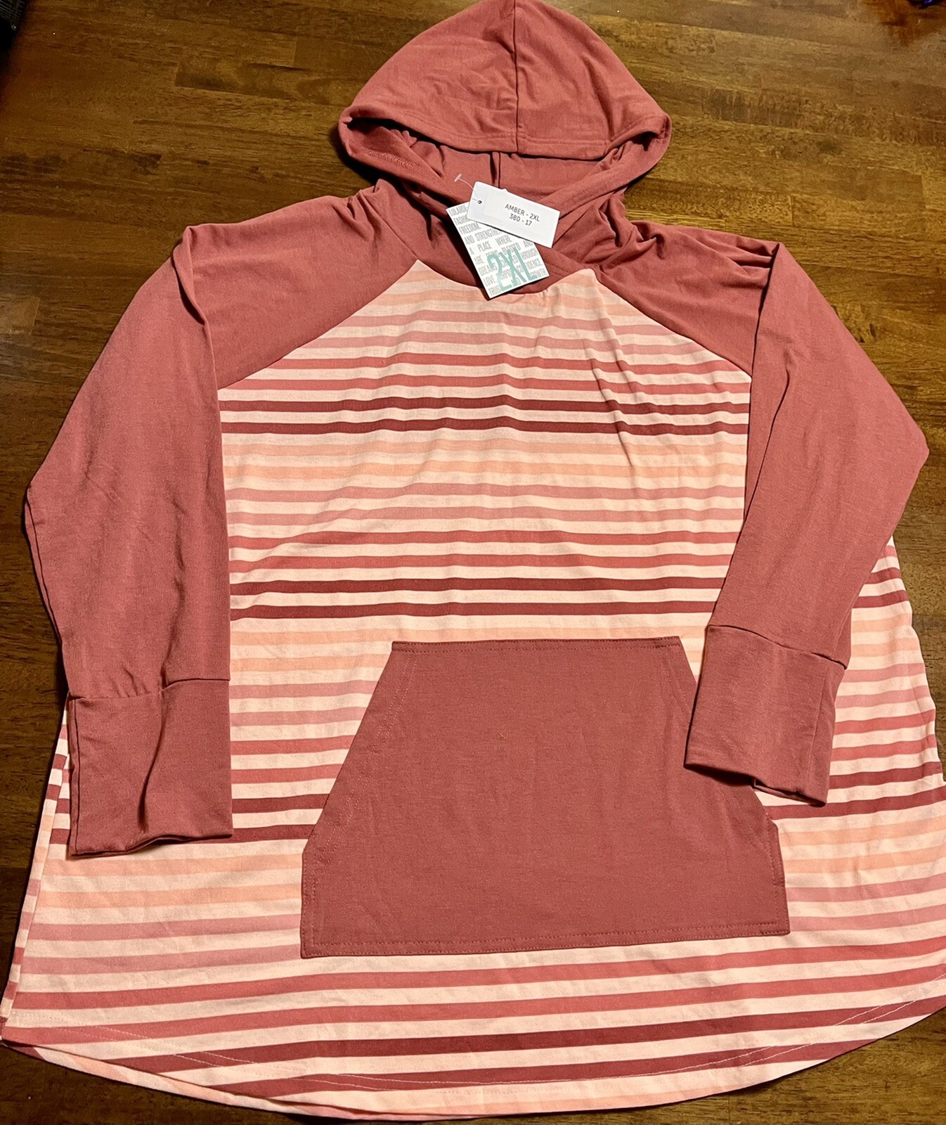 NEW NWT LuLaRoe AMBER Hoodie Stripes Rose Pink Mauve Pullover Shirt Top ...