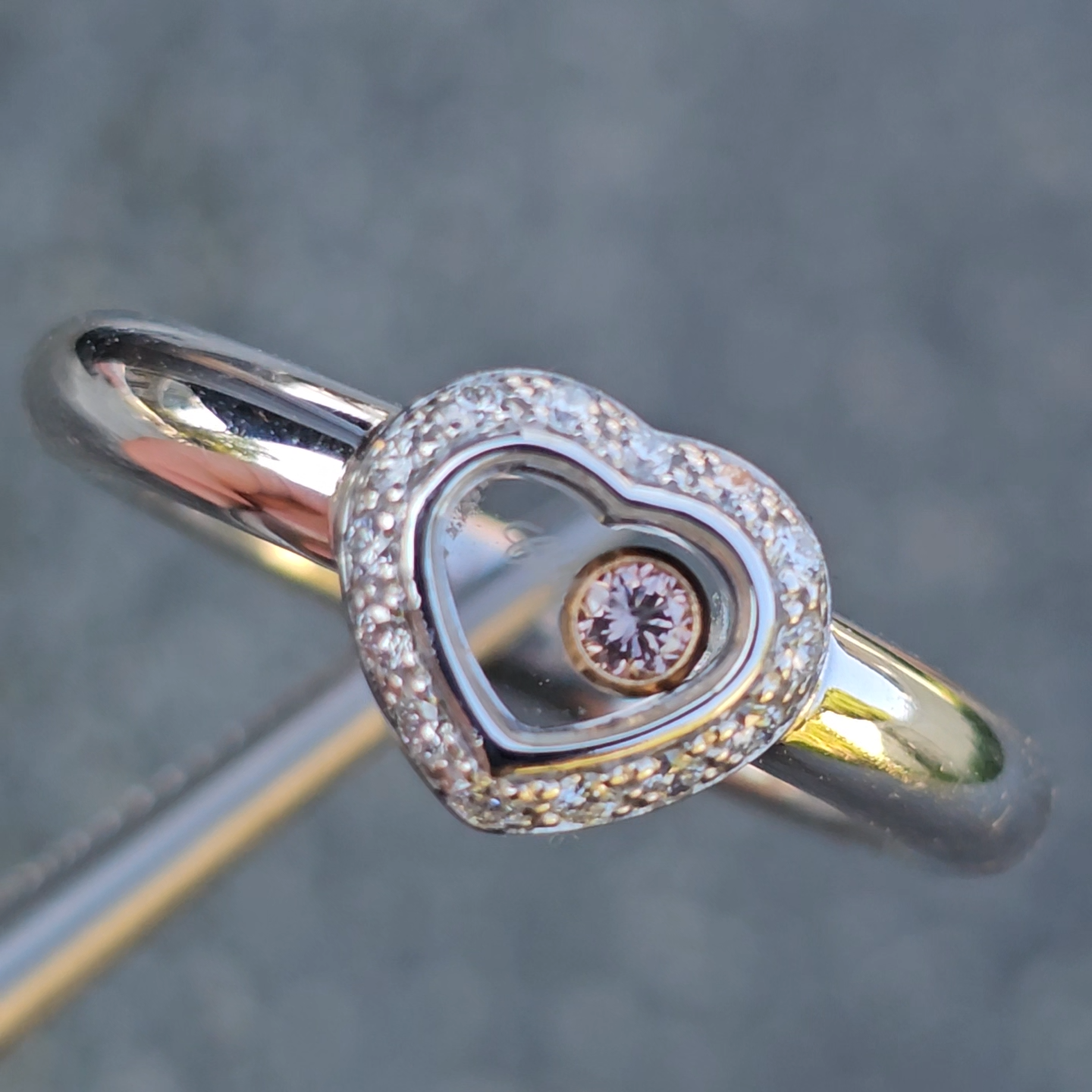 Chopard Happy Pink Diamond Heart Ring Floating 18k White Yellow Gold Sz ...