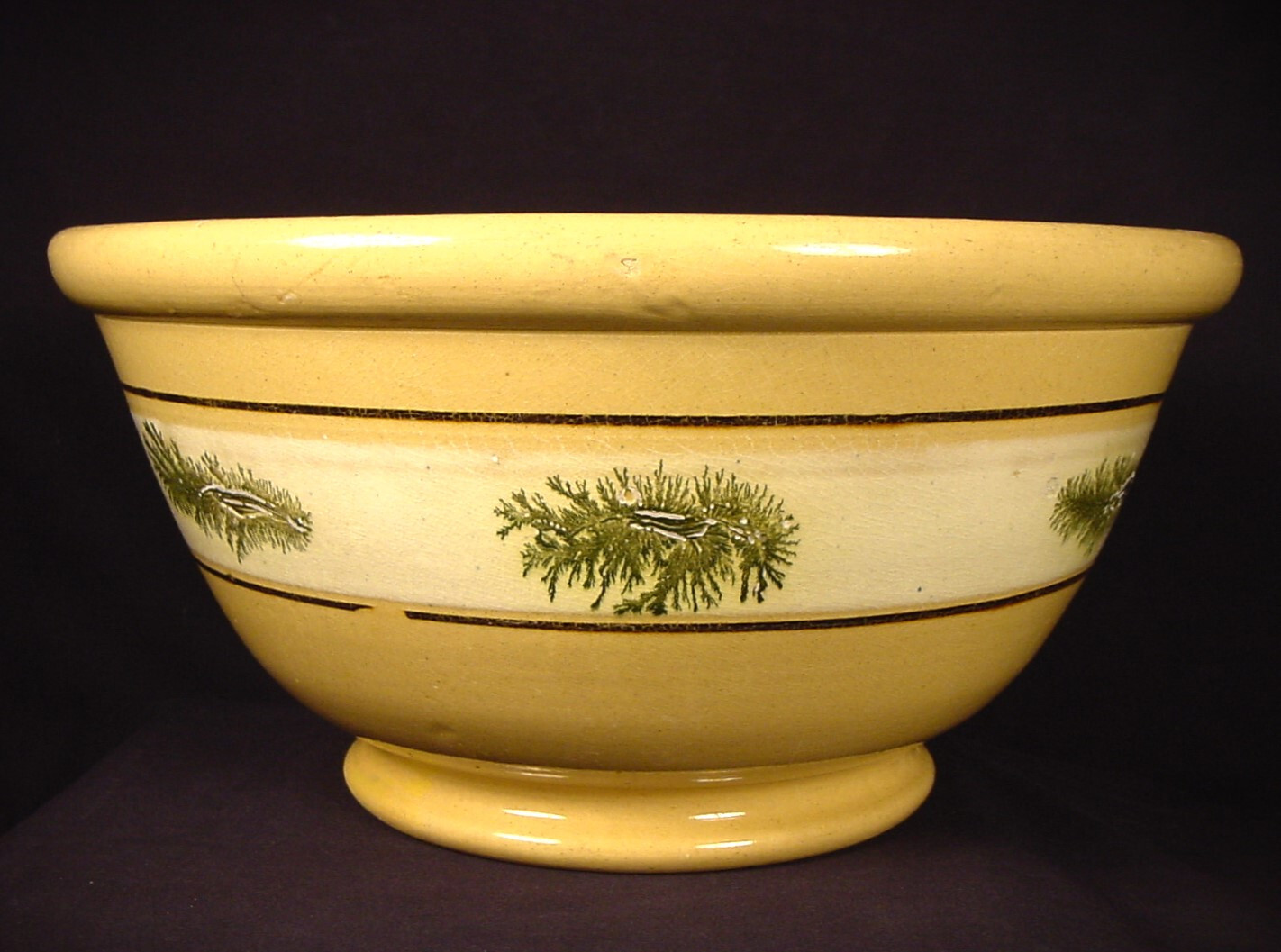 RARE ANTIQUE 1860 JEFFORDS GREEN 13 ½” MOCHAWARE BOWL YELLOW WARE MOCHA ...