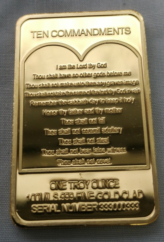 JESUS CHRIST 10 Commandments Gold Silver Bar Church God Holy Bible ...