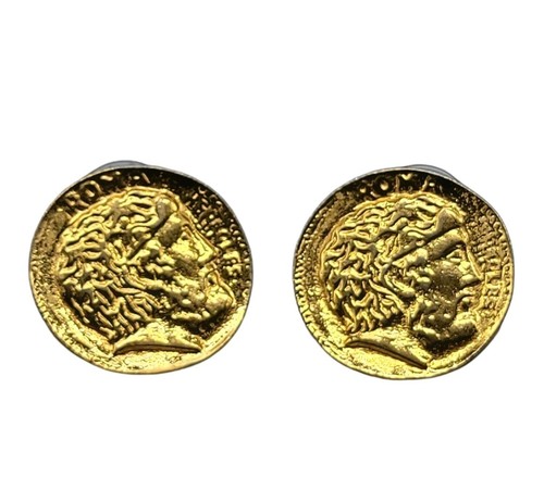 Roman Hercules Coin Post Earrings Gold Tone Antiqued Look Pierced Ears ...