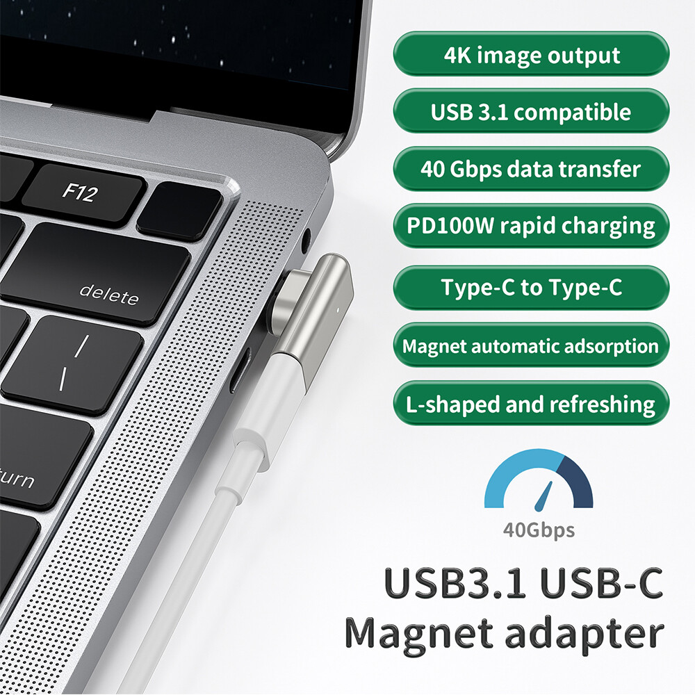 Magnetic USB Type-C Connector 24Pins Right-angle Adapter For Fast ...