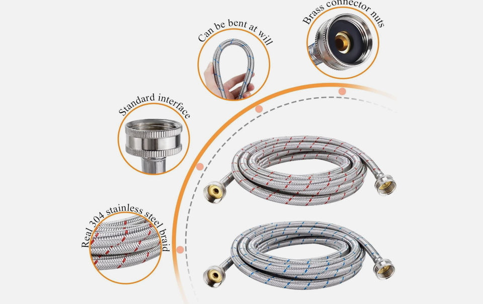 15ft LONG Washing Machine Hoses UPGRADE by Blutoget- 15 foot, Red ...