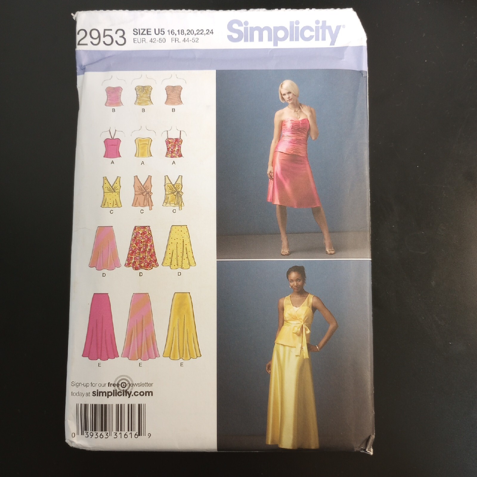 Simplicity 2953 Pattern Misses' Evening Tops and Skirts Wedding Prom U5 ...