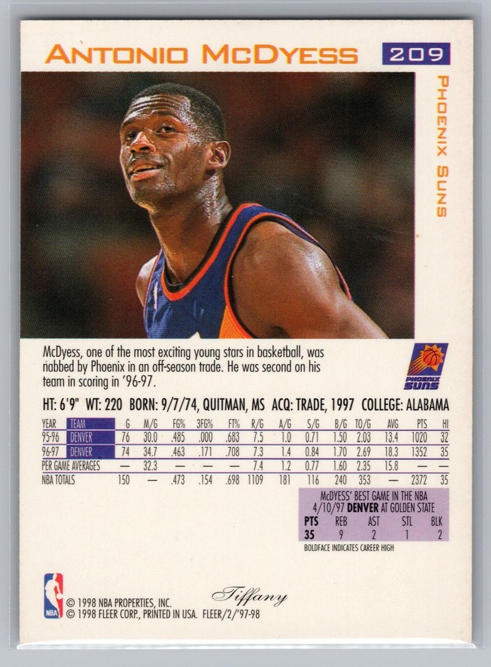 1997-98 Fleer Antonio McDyess Traditions Tiffany #209 | eBay