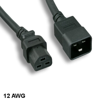 4' Black Heavy Duty Power Cord IEC-60320 C20 to C21 12AWG 20A/250V SJT ...