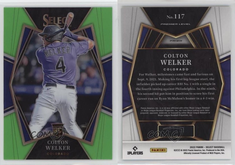 2022 Panini Select Premier Level Neon Green Prizm /99 Colton Welker ...