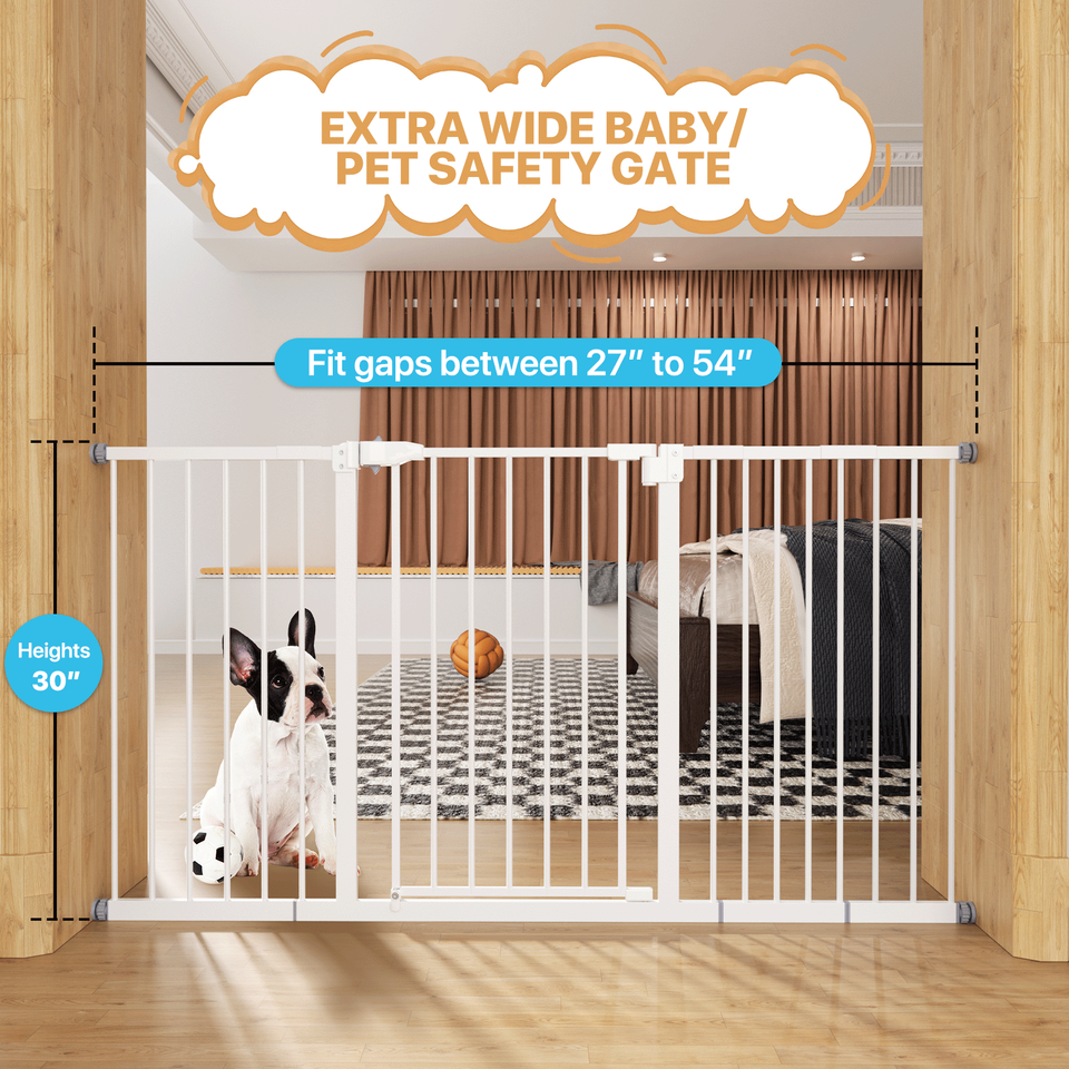 30"H Extra Wide Dog Gate Pet Safety Stair Guard Metal Doorway ...