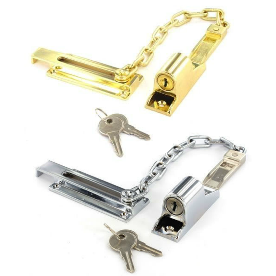 Solid Brass Heavy Duty Locking Door Chain & Screws Home Safety Guard ...