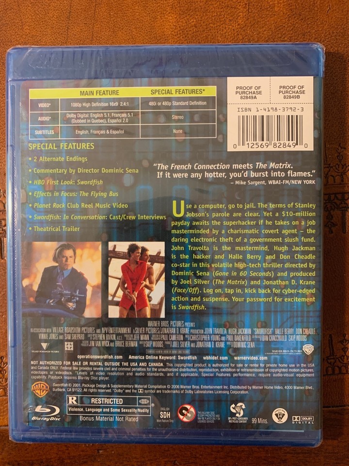 Swordfish (Travolta, Jackman, Berry, Cheadle) Blu-Ray DVD NEW SEALED ...