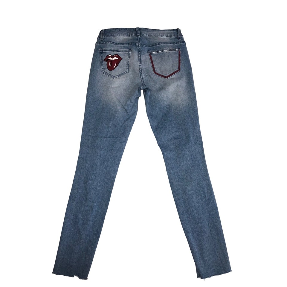 Jeans Size 5 Rolling Stones Painted Upcycled Distressed Blue Skinny ...