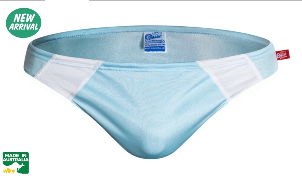 AUSSIEBUM "COMPETITION CREW" Swimwear Single Layer 100% Nylon Light Blu ...