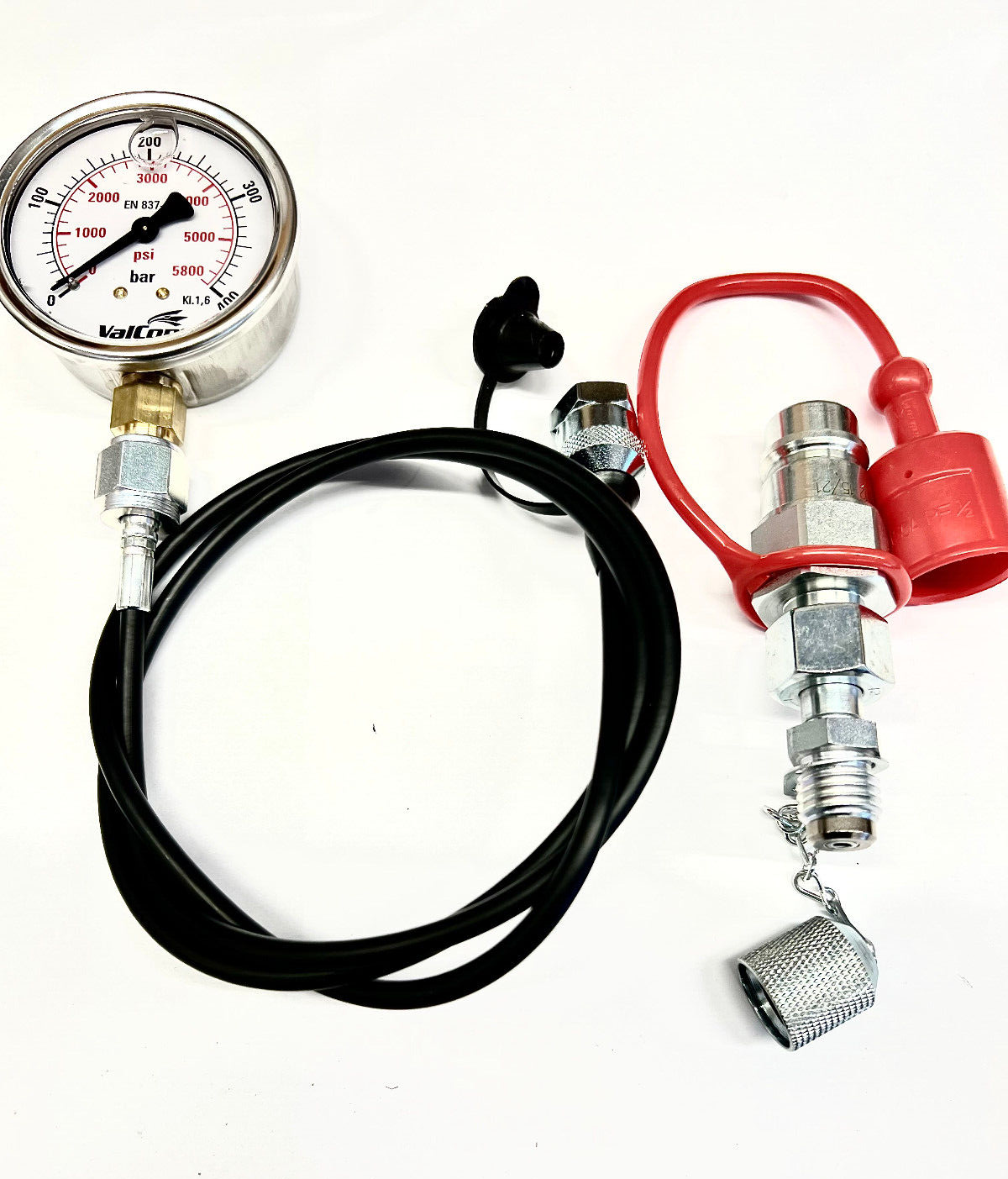 Hydraulik Manometer 400 bar mit Messschlauch + Stecker 12-L Mess-Set 1m ...
