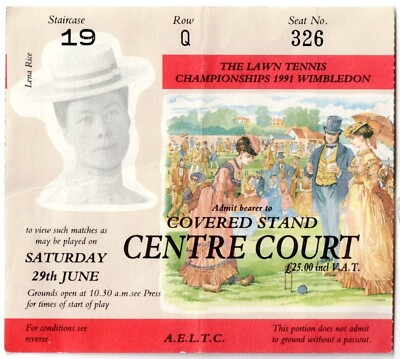 1991 WIMBLEDON TENNIS CHAMPIONSHIPS Lawn Tennis ticket stub 6/29 crease ...