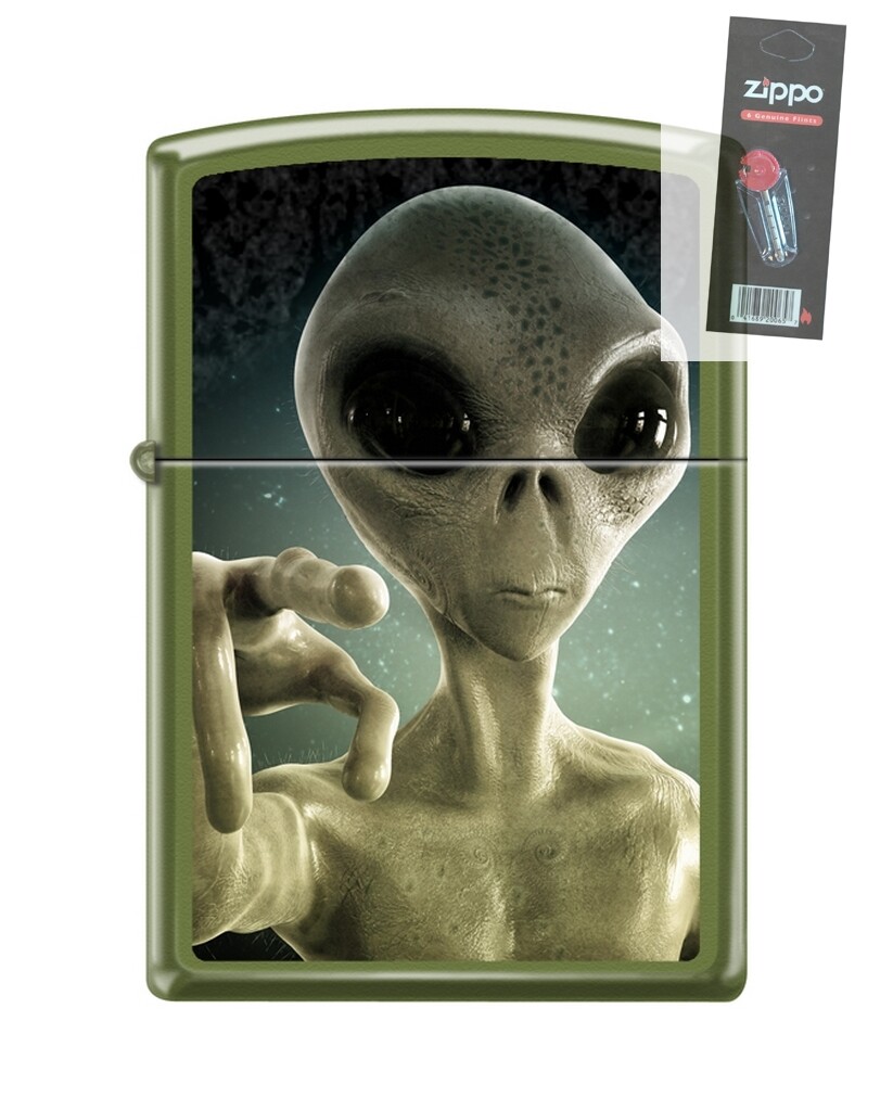 Zippo 82155 green alien extraterrestrial pointing finger Lighter ...