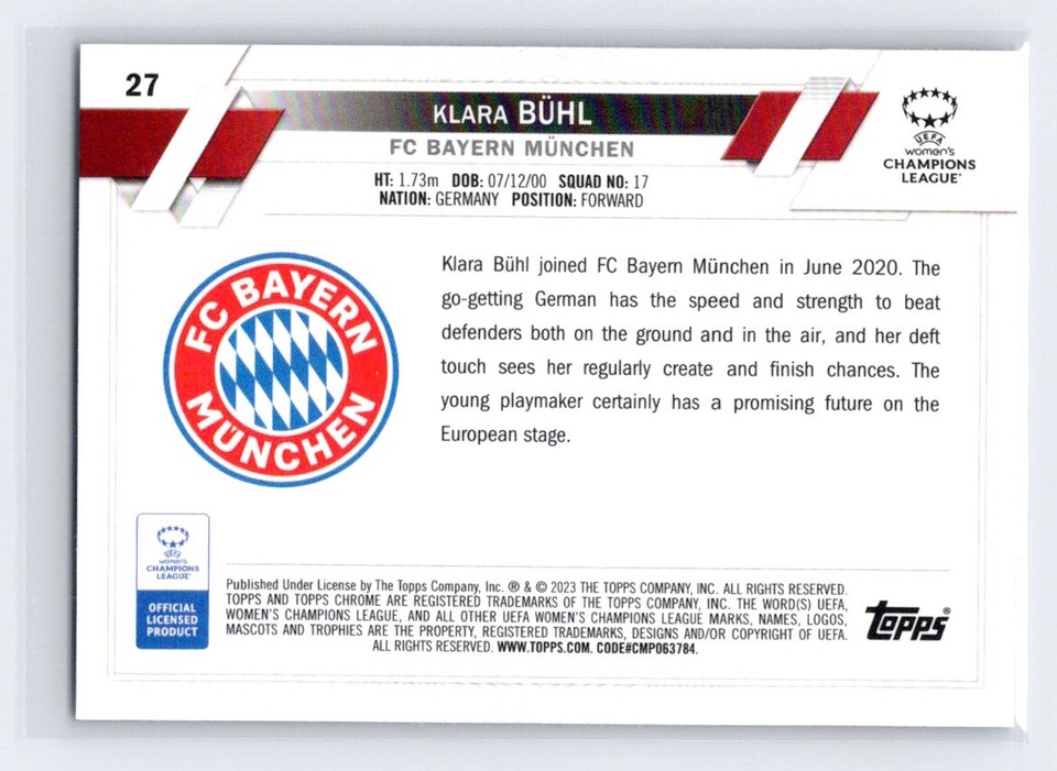 Klara Buhl 2022-23 Topps Chrome Sapphire UEFA Women's Champions League ...