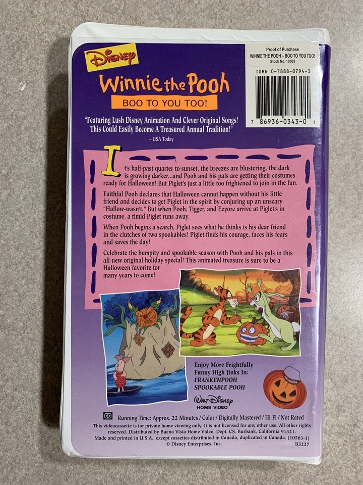 Disney Winnie the Pooh - Boo to You Too (VHS, 1997) Clamshell Case ...