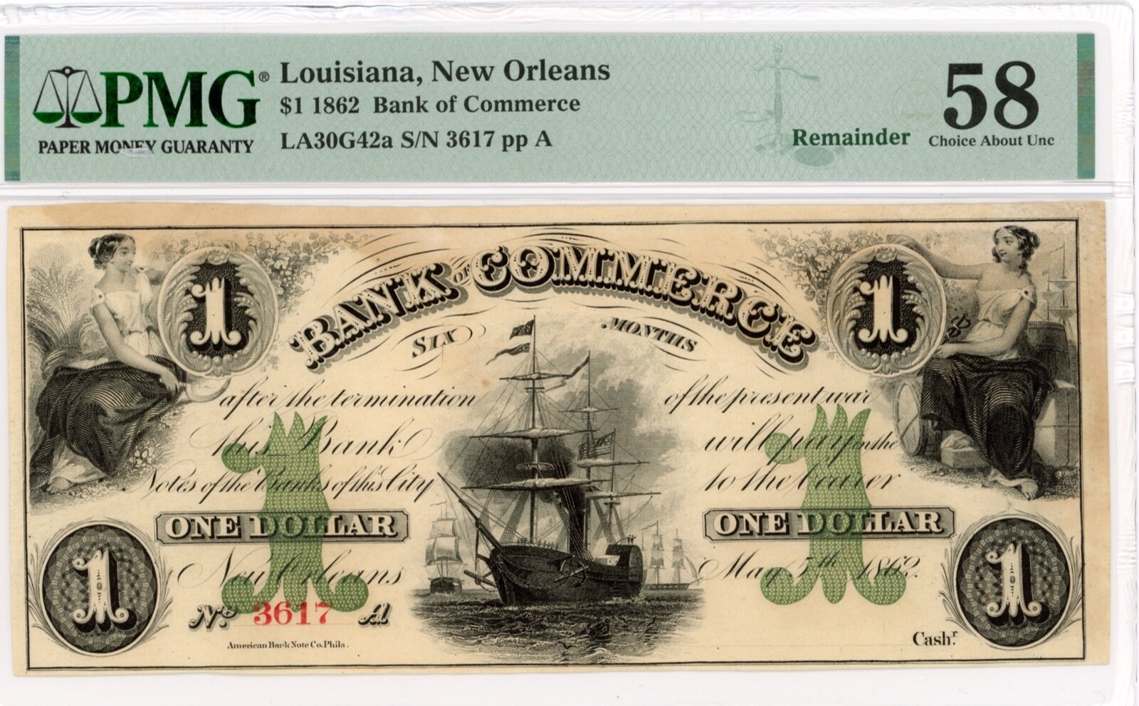 1862. $1. New Orleans, Louisiana. Bank of Commerce. PMG 58 stains | eBay