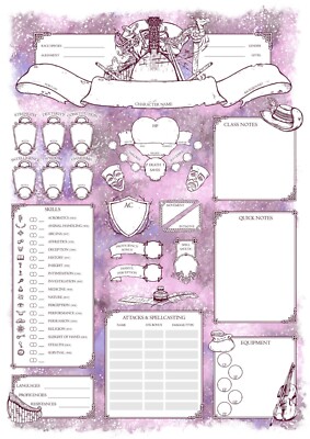 3 DnD 5e Custom Bard Class Character Sheet Sets Dungeons & Dragons ...