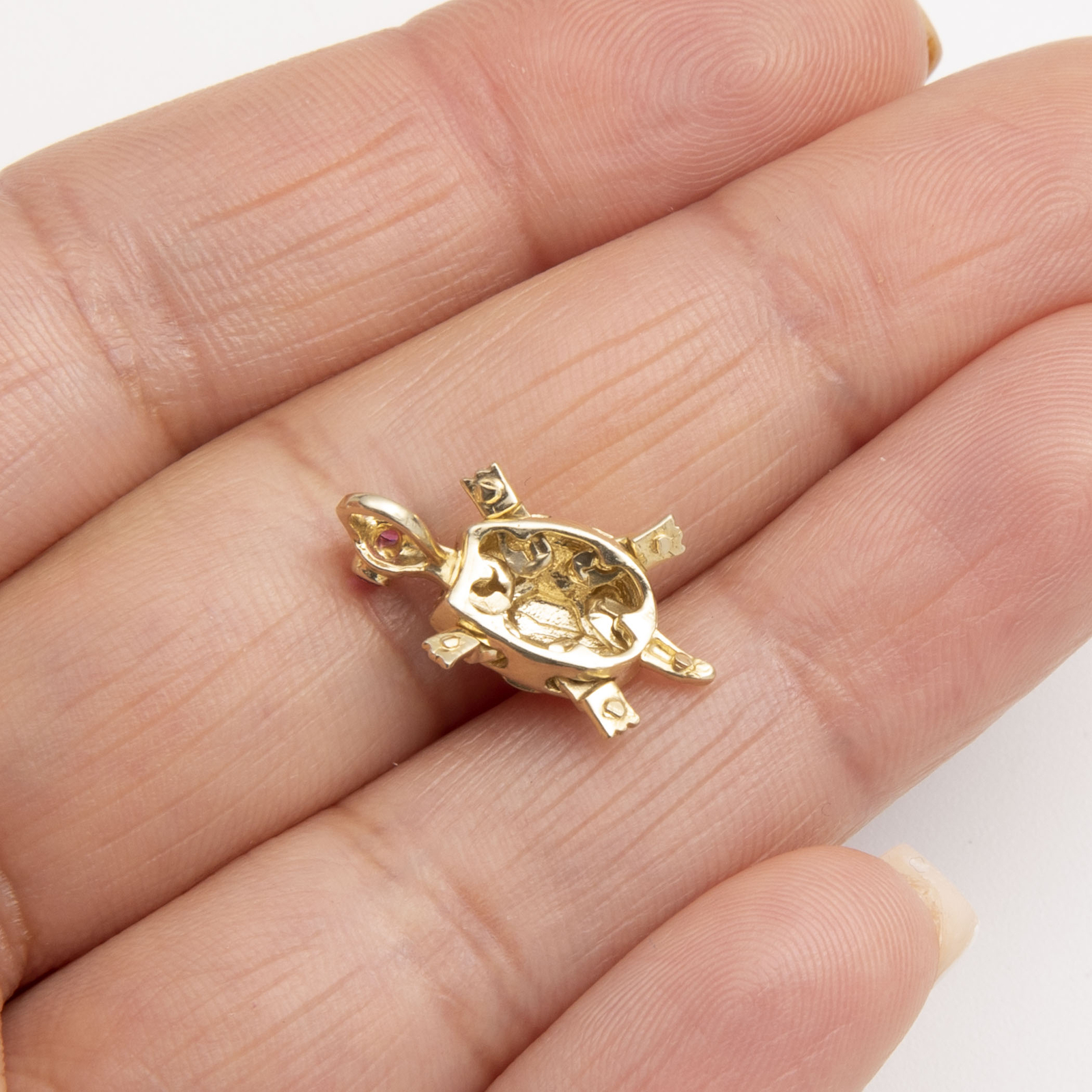 Pink Eyes Mini Turtle Charm Pendant 10K Yellow Gold | eBay