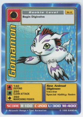 Gomamon ST-11 Rookie Level Digimon Digi Battle Starter 1 Card 1999 ...