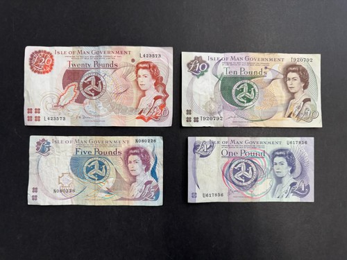 Rare Isle Of Man "Elizabeth II" Pounds Banknote Set 1990-2002 (4) LOT ...