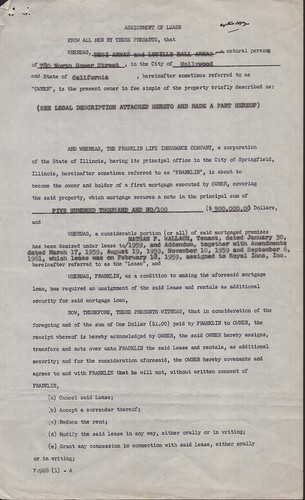 LUCILLE "LUCY" BALL - DOCUMENT SIGNED 12/01/1961 CO-SIGNED BY: DESI ...