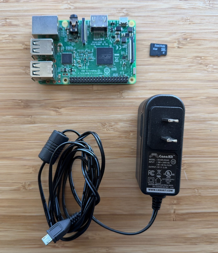 Raspberry Pi 3 Model B v1.2, Sandisk 8GB SD card w/ Bookworm OS , Power ...