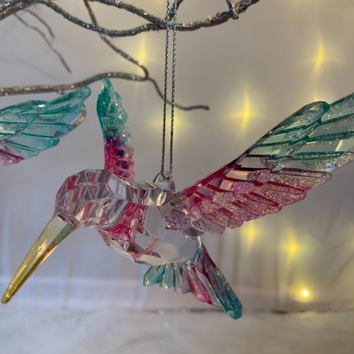 Hummingbird Hanging Decorations Acrylic Rainbow Gold Glitter Christmas ...