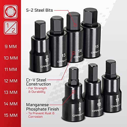 7 Pc. Hex allen Bit Impact Socket Set “ Metric S2 Steel Bits 1/2" Drive ...