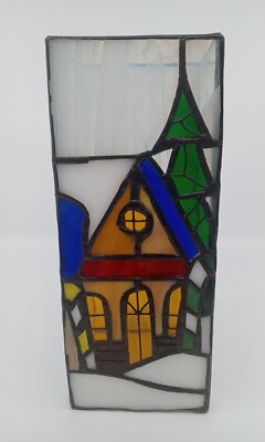8" Genuine Stained Glass Lighted Hurricane Lamp-Winter Wonderland Scene ...