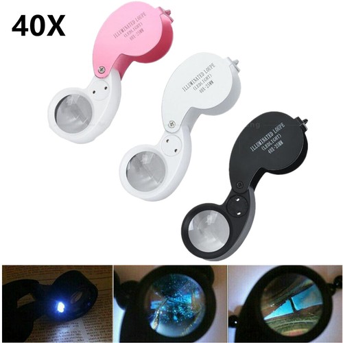 40X Magnifying Loupe Jewelry Eye Glass Magnifier LED Light Jeweler ...