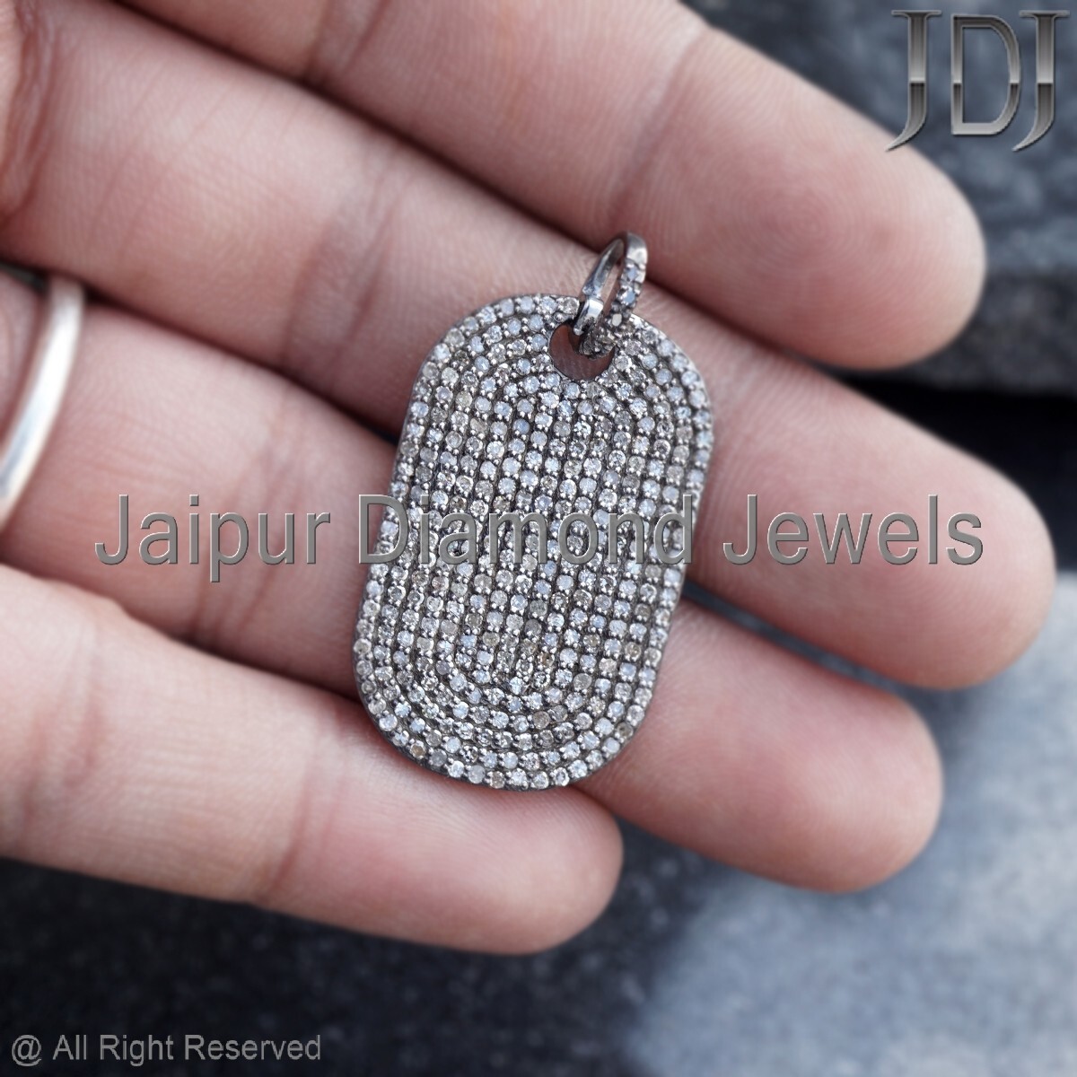 Natural Pave Diamond Dog Tag Charm Designer Pendant 925 Silver Jewelry ...