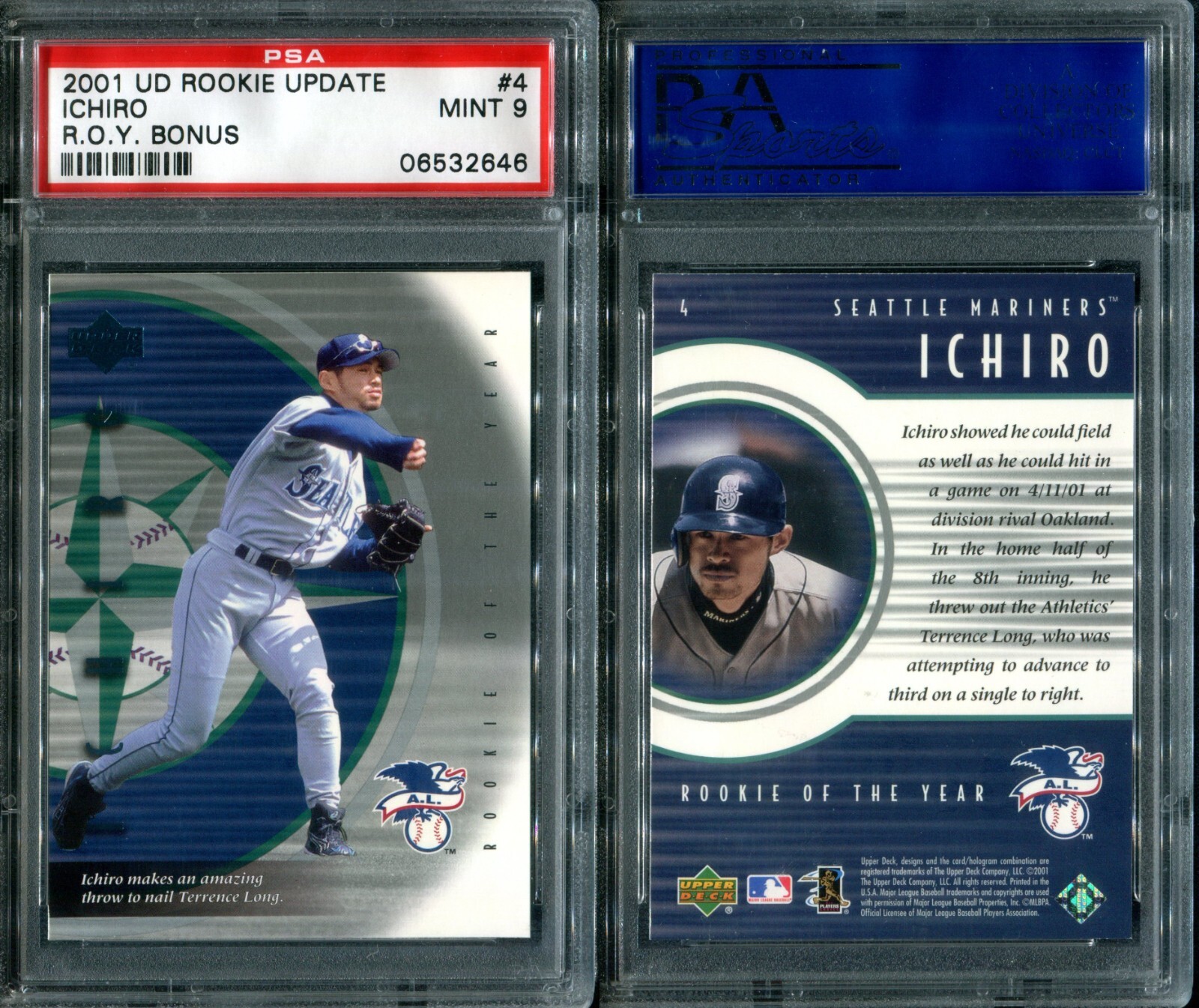 PSA 9 2001 UD Rookie Update Tribute #4 Ichiro Suzuki RC POP3 Four↑ | eBay