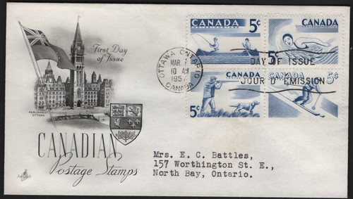 Can 368a - 1957 5c Recreation Sports - Se-tenant Block FDC By Art Craft ...