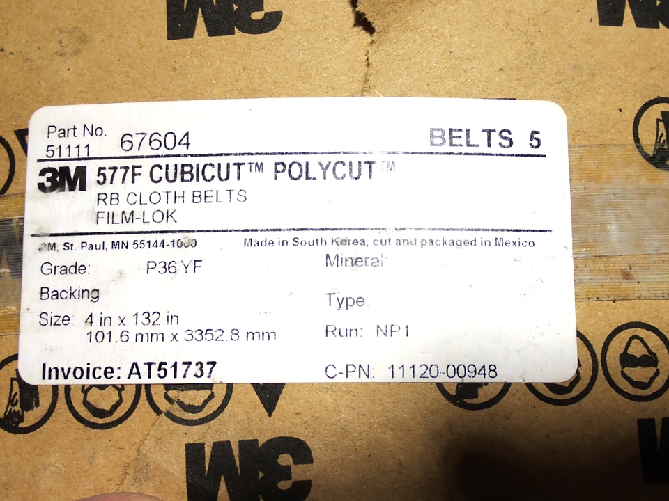 (5 Pack) 3M 4” x 132" P36 YF RB CLOTH Sanding Grinding Belt 577F NEW | eBay
