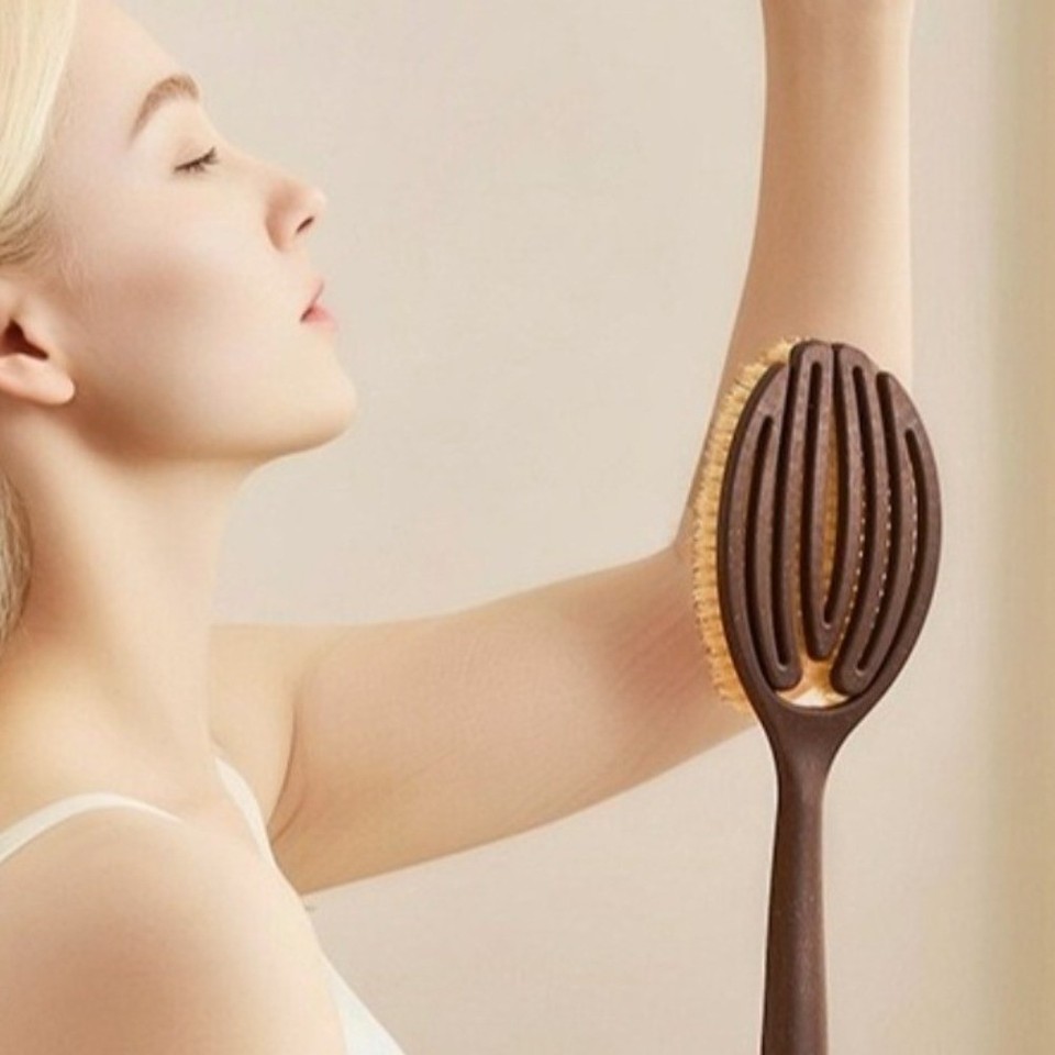 Pig Mane Soft Hair Shower Brush Wooden Body Exfoliating Brush Cleaning ...